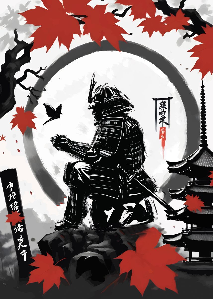 'The samurai and the bird' Poster, picture, metal print, paint by ALEX ...