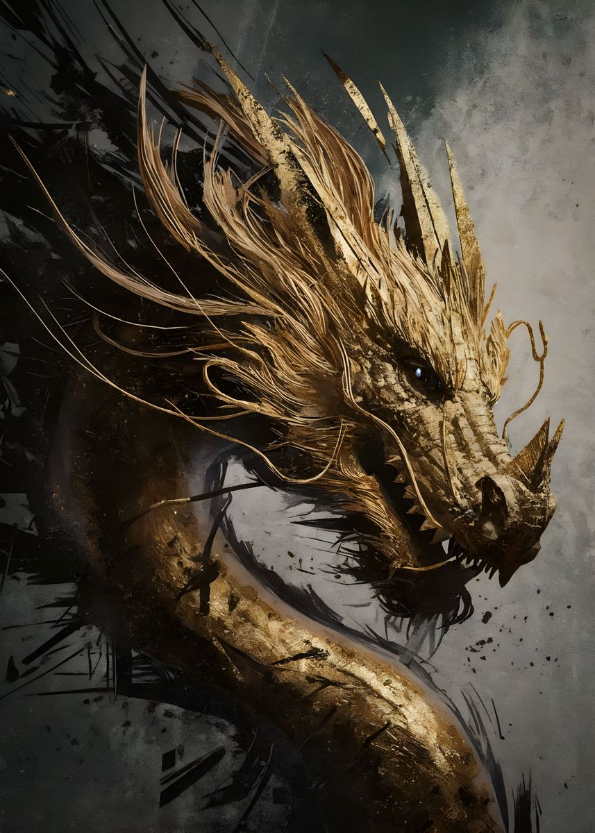 'Gold Dragon' Poster, picture, metal print, paint by Lukasz Kobylka ...