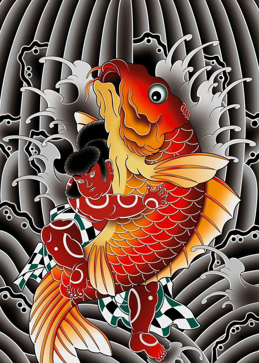 'Kintaro Koi Fish' Poster, picture, metal print, paint by Black Hole ...