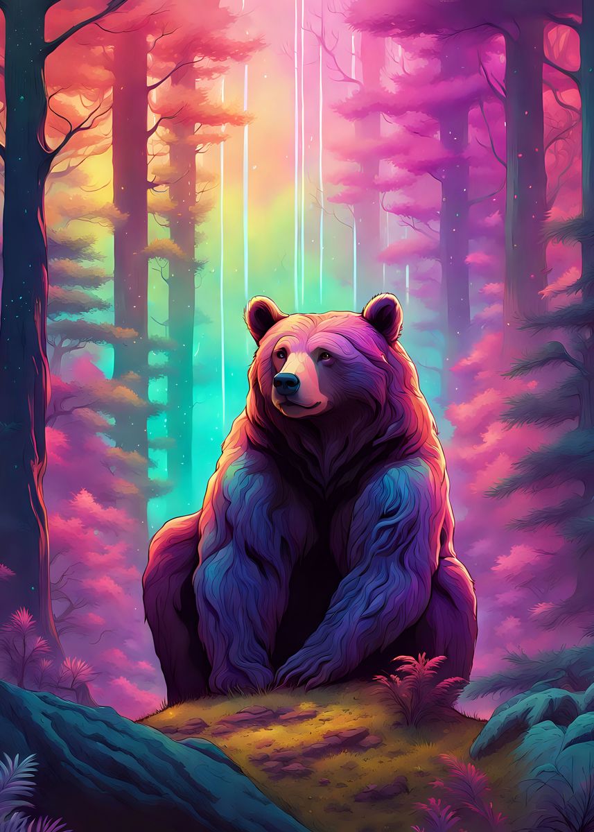 'Neon Grizzly' Poster, picture, metal print, paint by Creatives Sam ...
