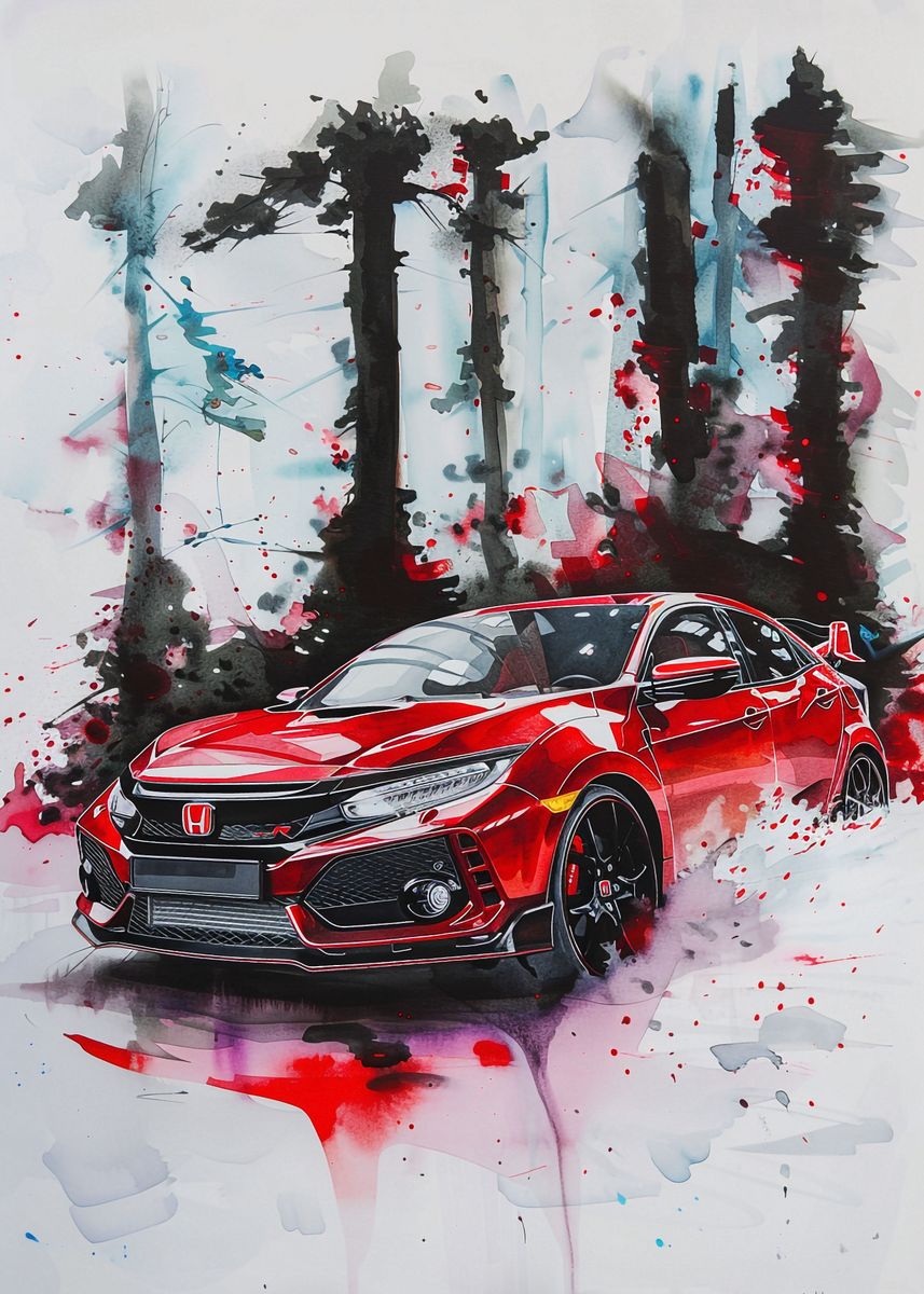'Water HondCivic Type R' Poster, picture, metal print, paint by Zaina ...
