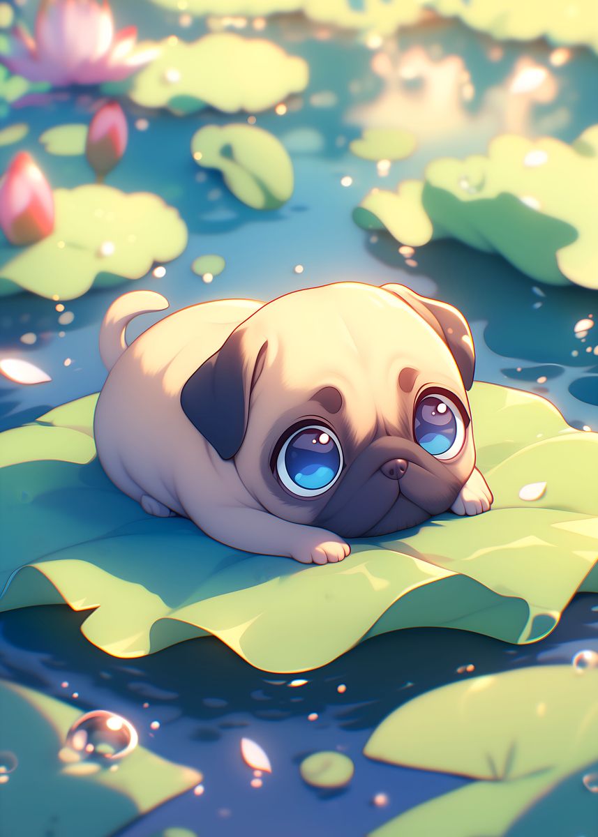 'Cute Anime Pug Fantasy' Poster, picture, metal print, paint by ...