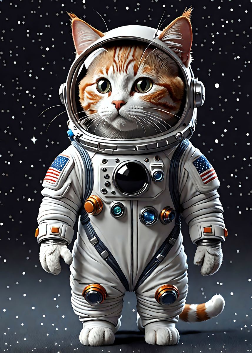 'Cat Astronaut' Poster, picture, metal print, paint by Creatives Sam ...