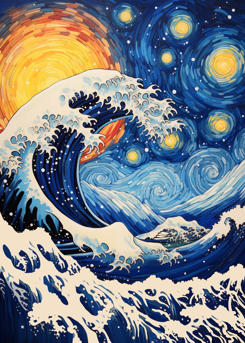 'Starry Night Great Wave' Poster, picture, metal print, paint by ...