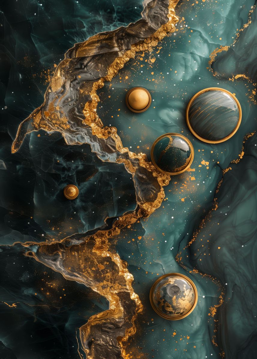 'Kintsugi Space Abstract ' Poster, picture, metal print, paint by ...