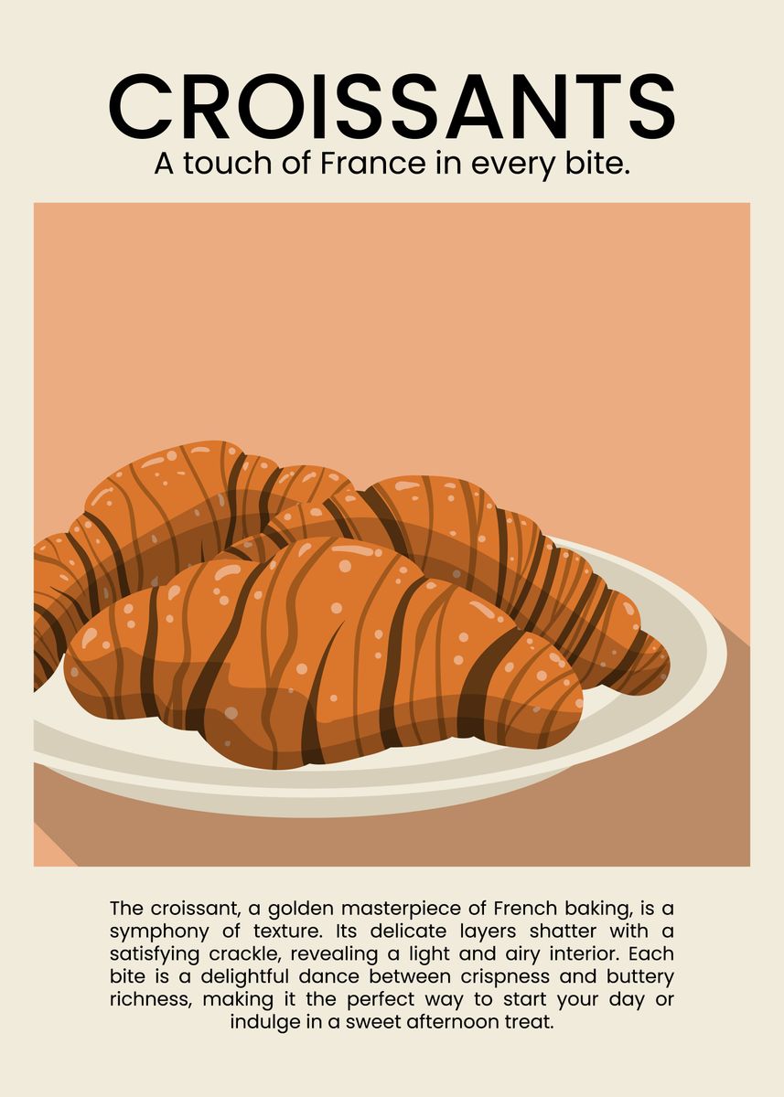 'Freshly baked croissants' Poster, picture, metal print, paint by ...