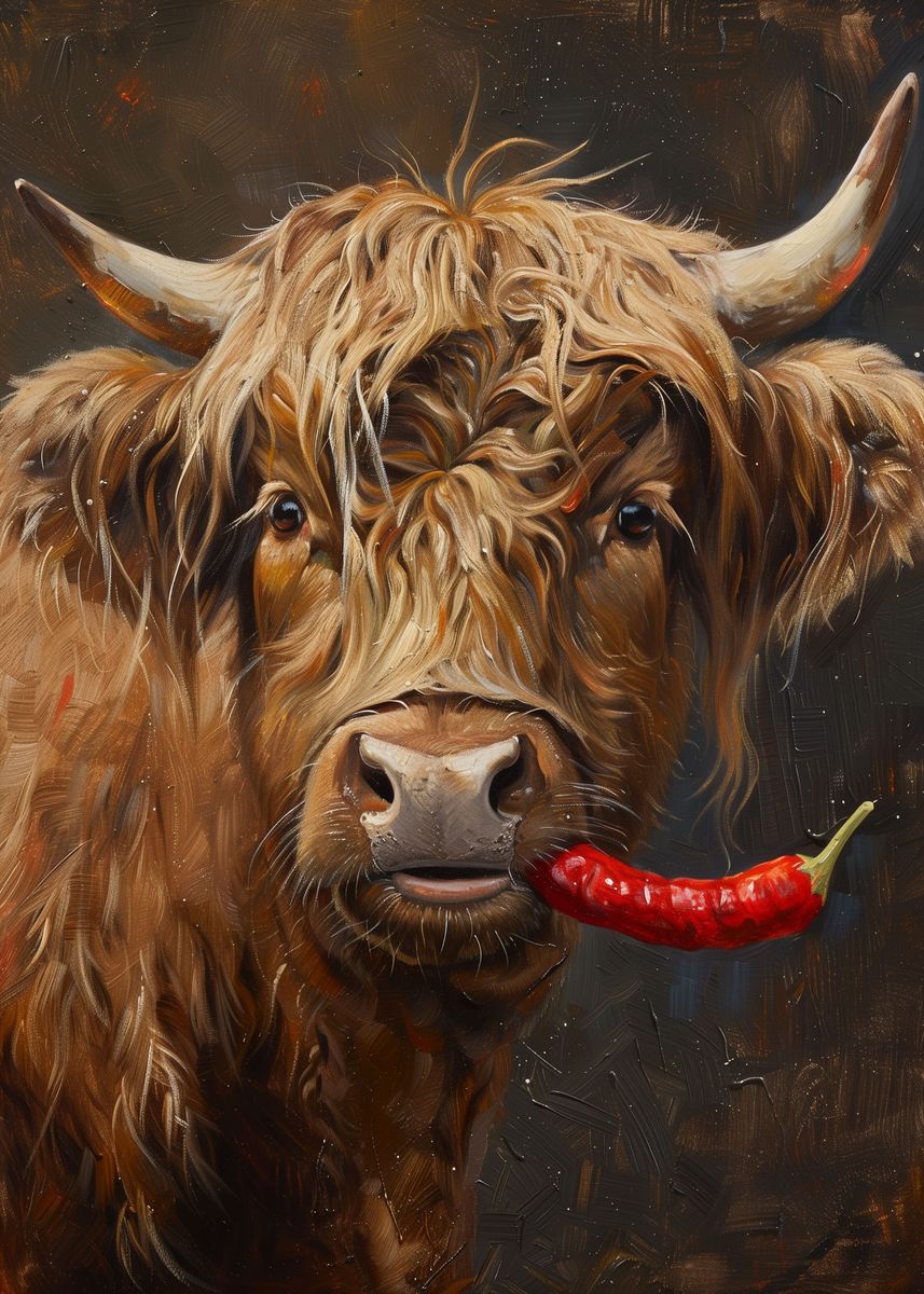'Highland Cow Red Pepper' Poster, picture, metal print, paint by Zenz ...