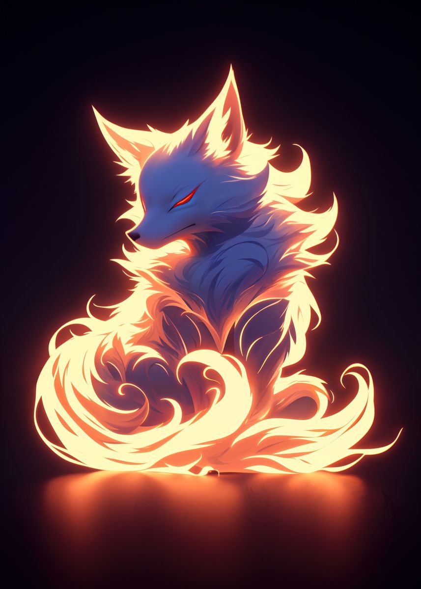 'neon fire kitsune fox' Poster, picture, metal print, paint by Adel S ...