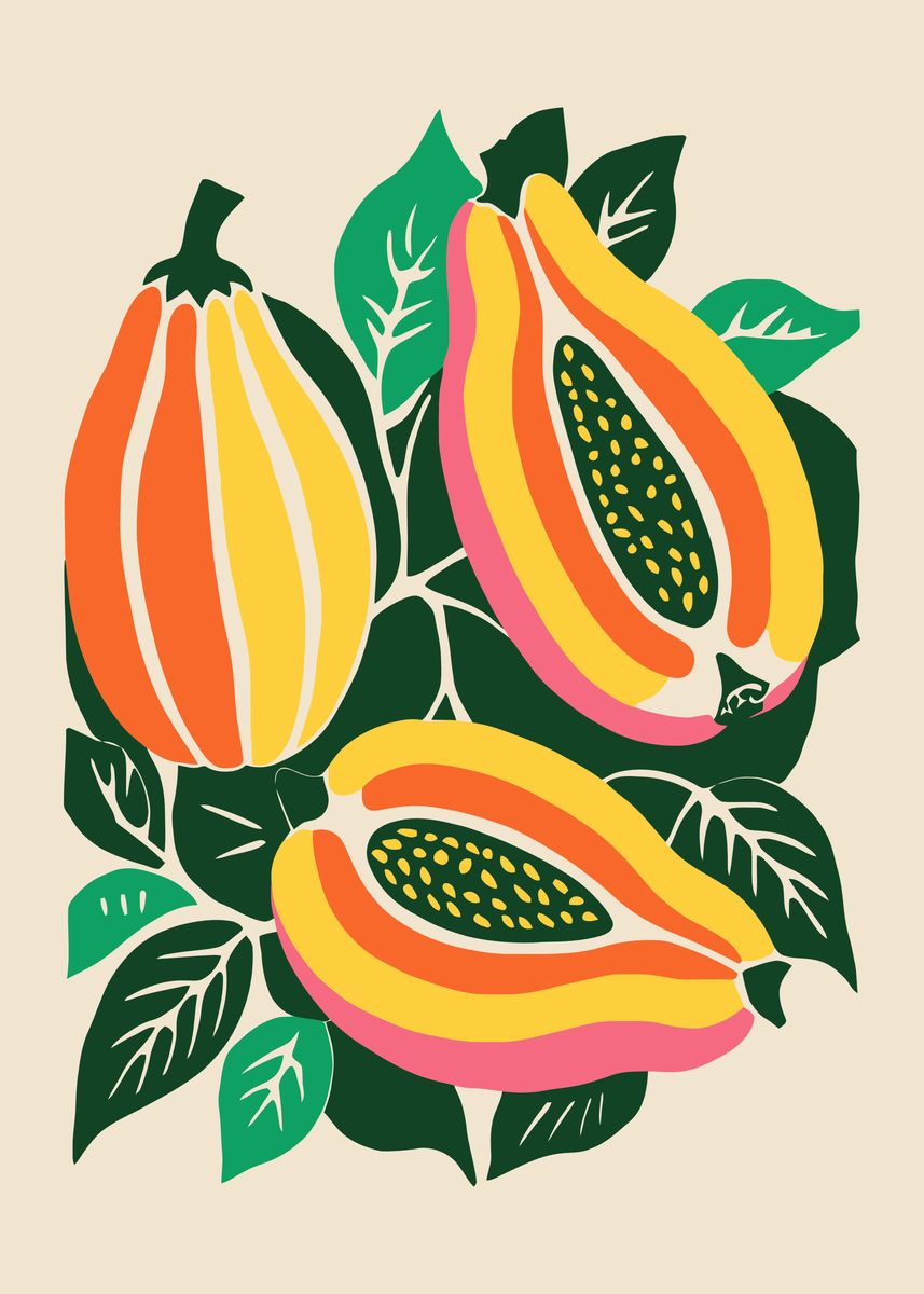 'Colorful Papaya Fruit' Poster, picture, metal print, paint by ...