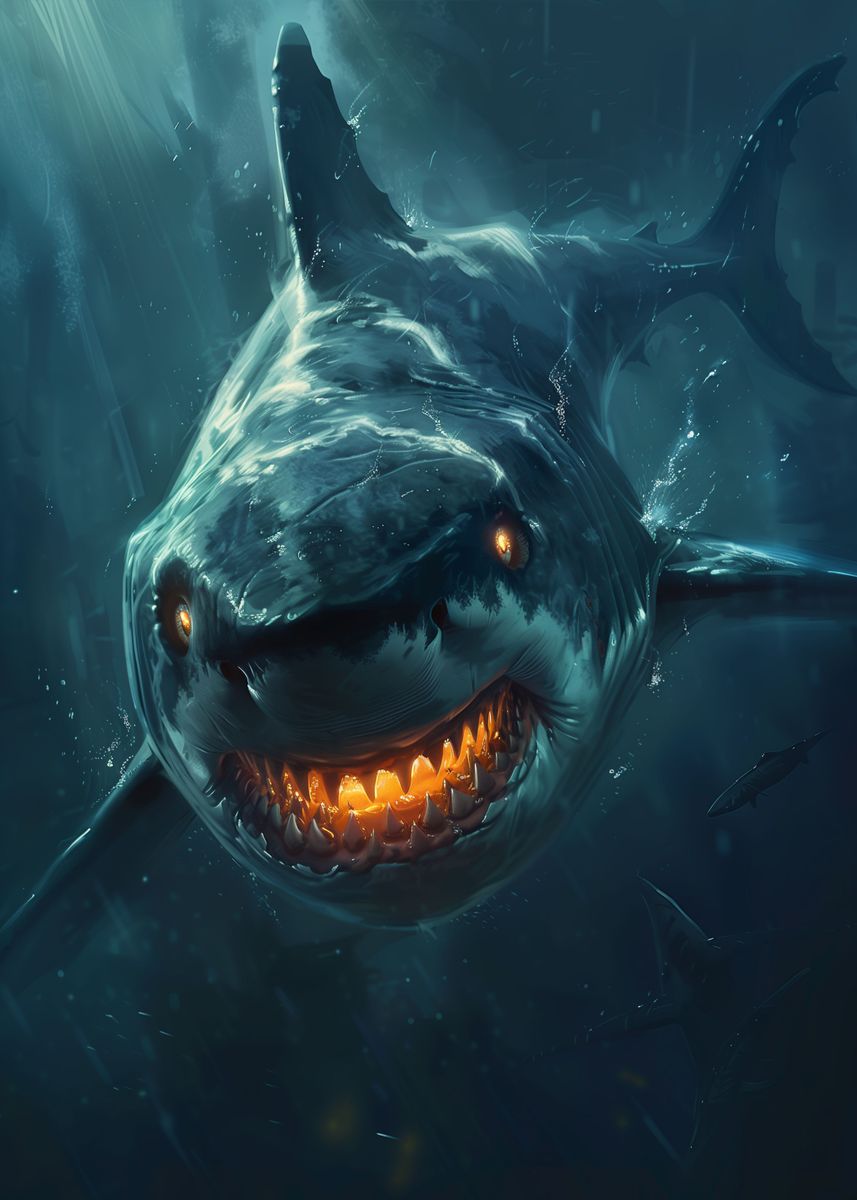 'Fantasy Shark Glowing Eyes' Poster, picture, metal print, paint by ...
