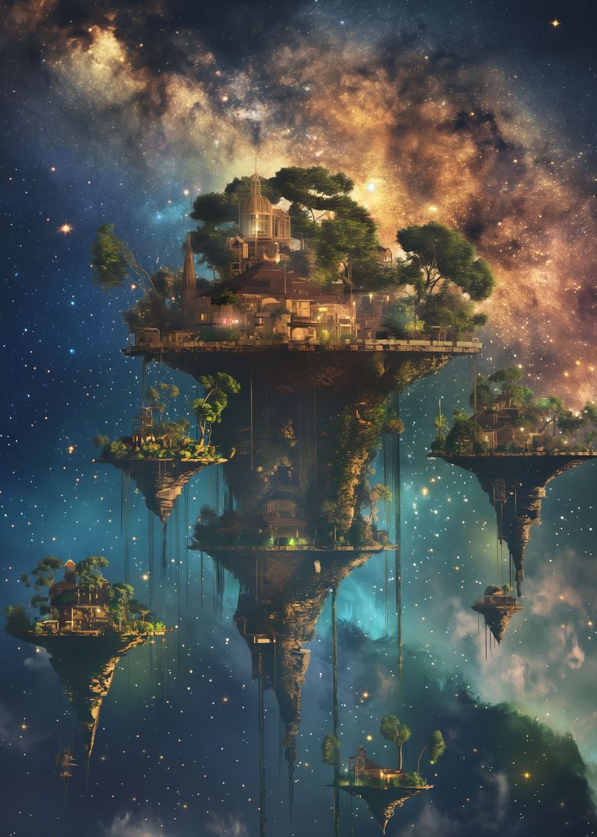 'Floating Islands in Space' Poster, picture, metal print, paint by ...