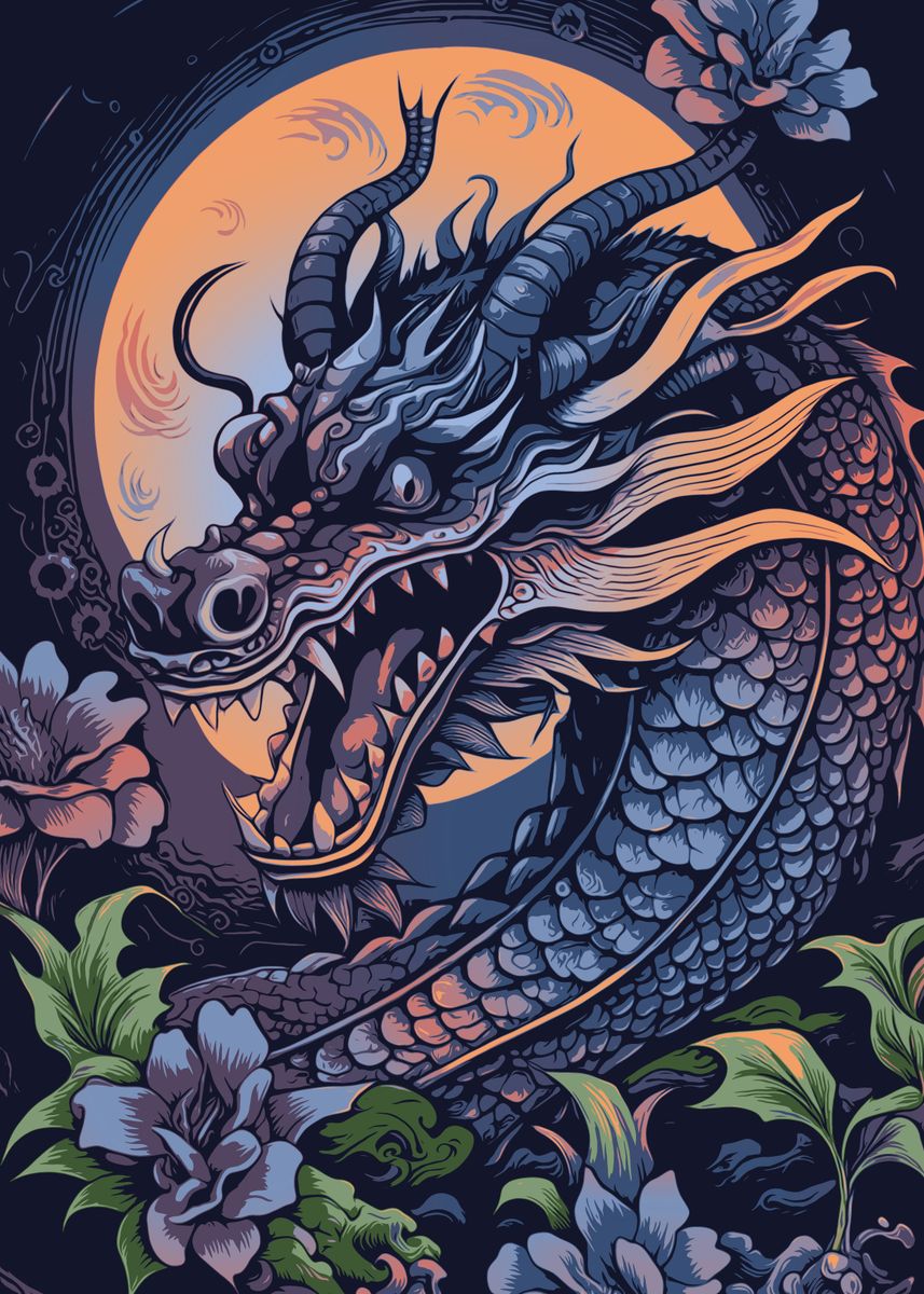 'Blue Dragon' Poster, picture, metal print, paint by Kamelyon | Displate