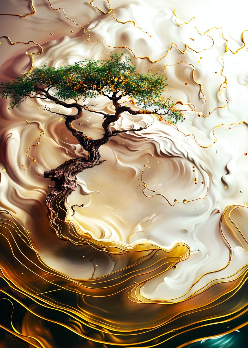 'Kintsugi Liquid Tree' Poster, picture, metal print, paint by ...