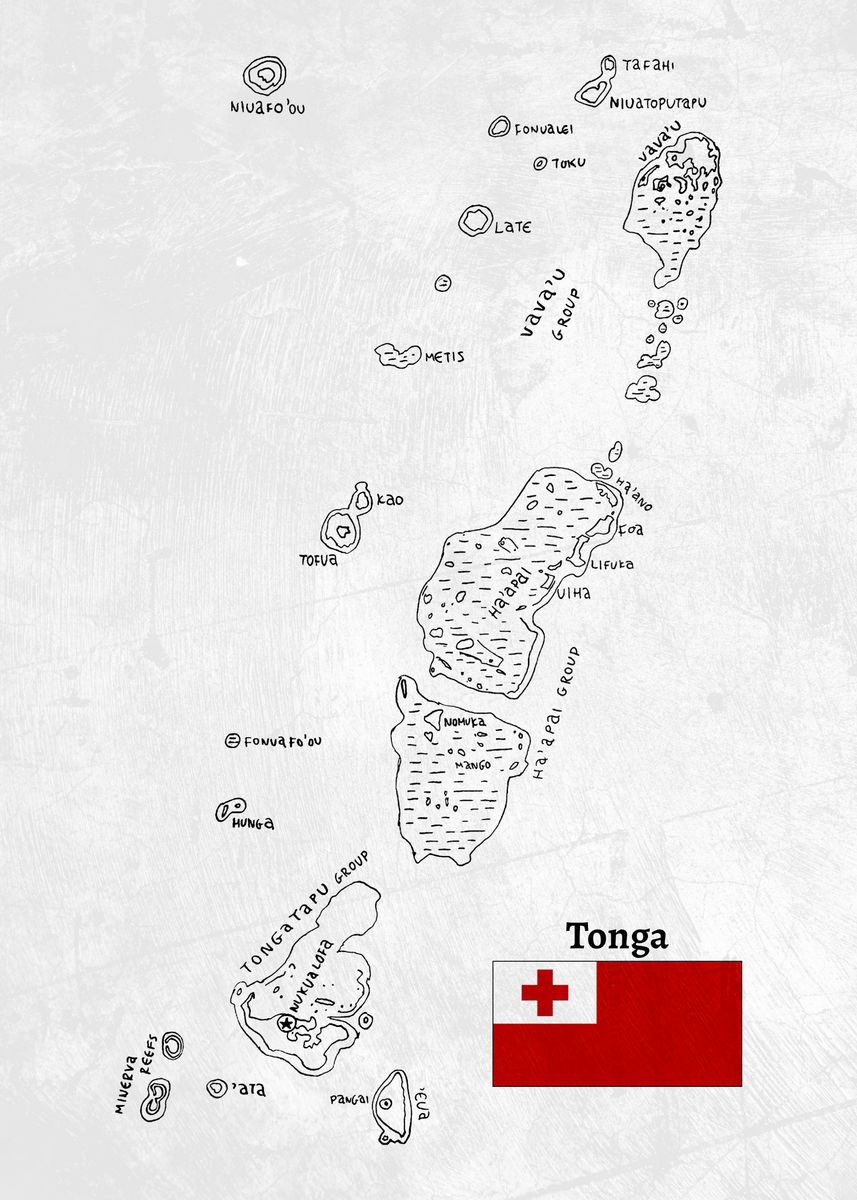 'Handdrawn Tonga Map' Poster, picture, metal print, paint by Angelos ...