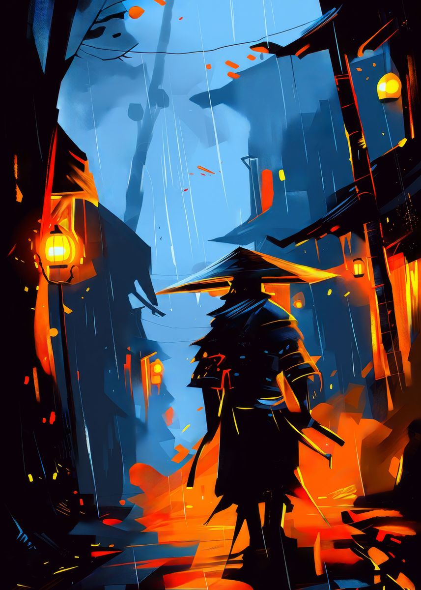 'Samurai in the Rain' Poster, picture, metal print, paint by Michael ...