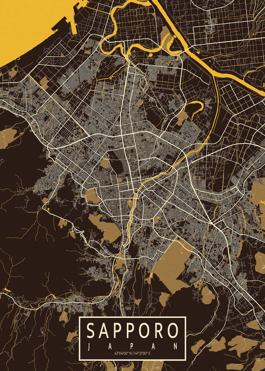 'Sapporo City Map Pastel' Poster, picture, metal print, paint by deMAP ...