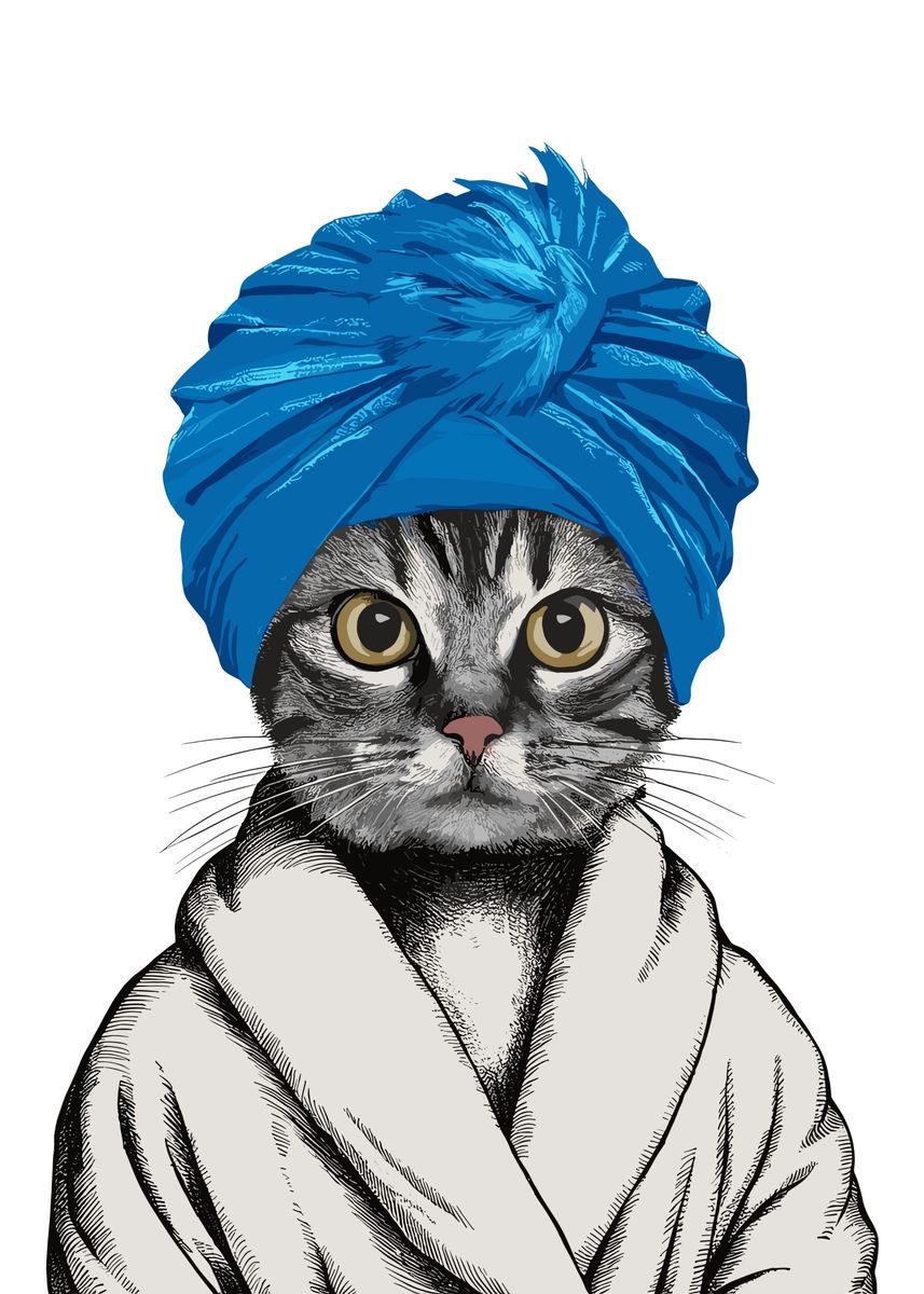 'Cat In A Turban' Poster, picture, metal print, paint by Vicky Hanggara ...