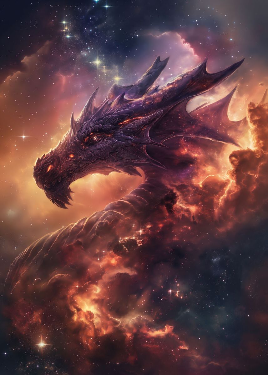 'Nebula Dragon' Poster, picture, metal print, paint by Rawbin | Displate