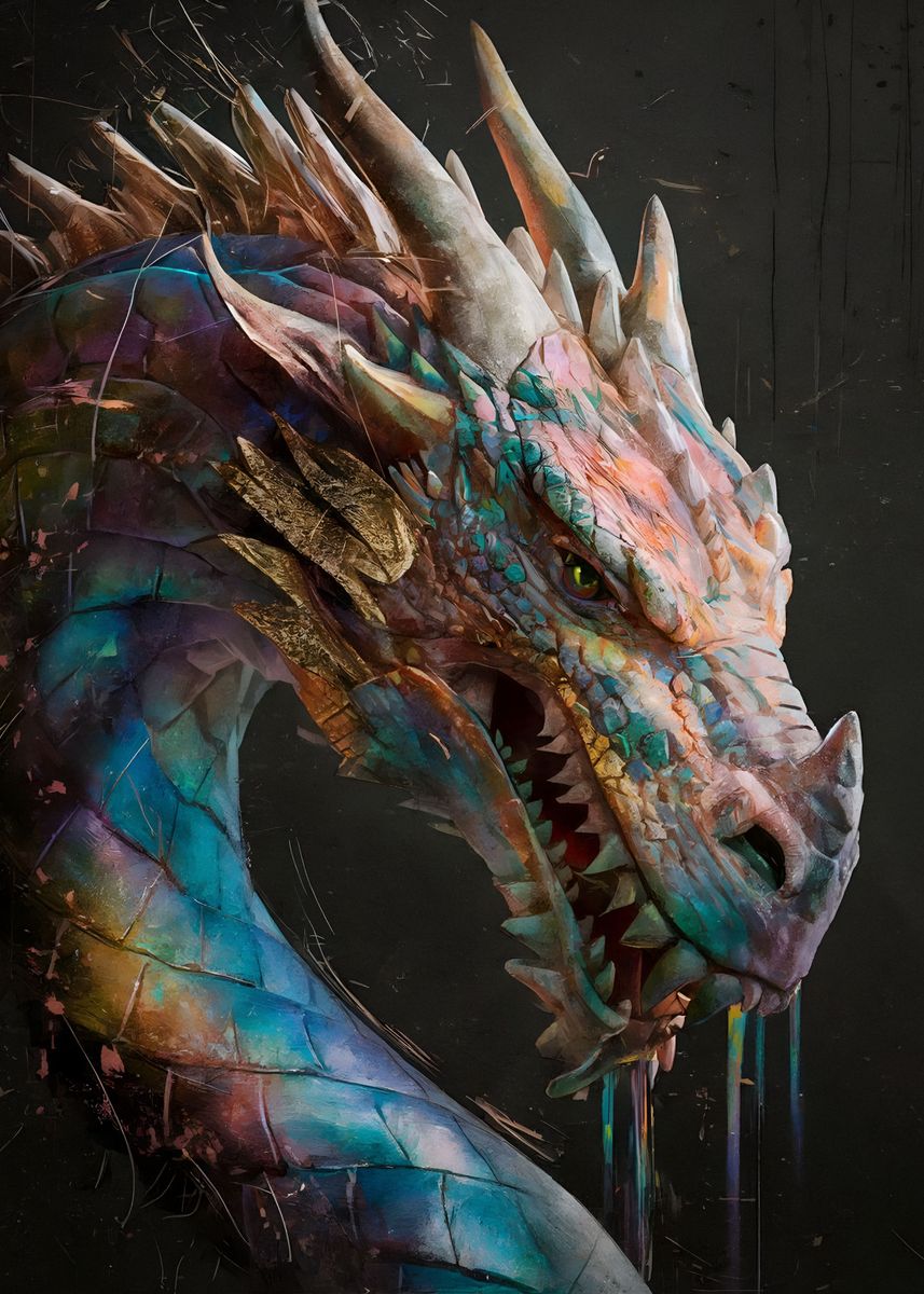'Rainbow Epic Dragon' Poster, picture, metal print, paint by Lukasz ...