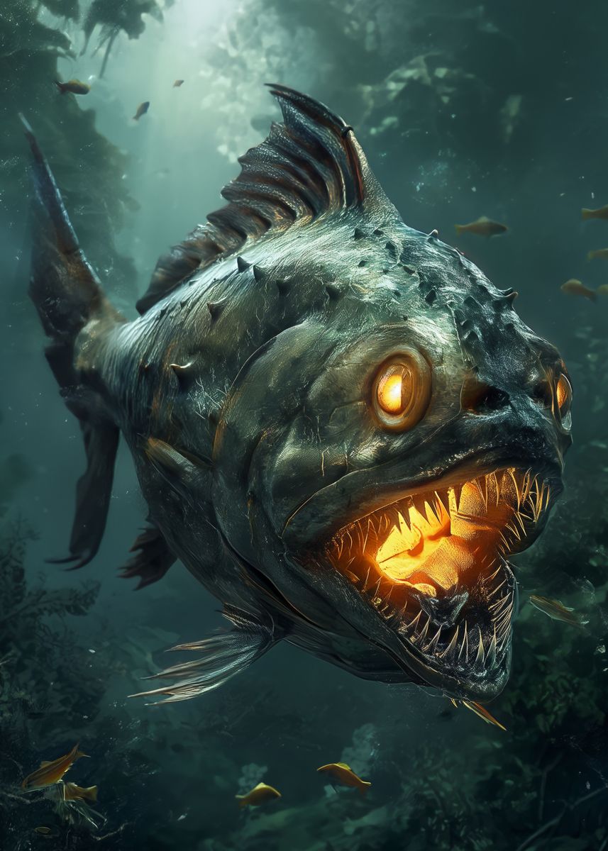 'Fantasy Piranha Glowing' Poster, picture, metal print, paint by ...