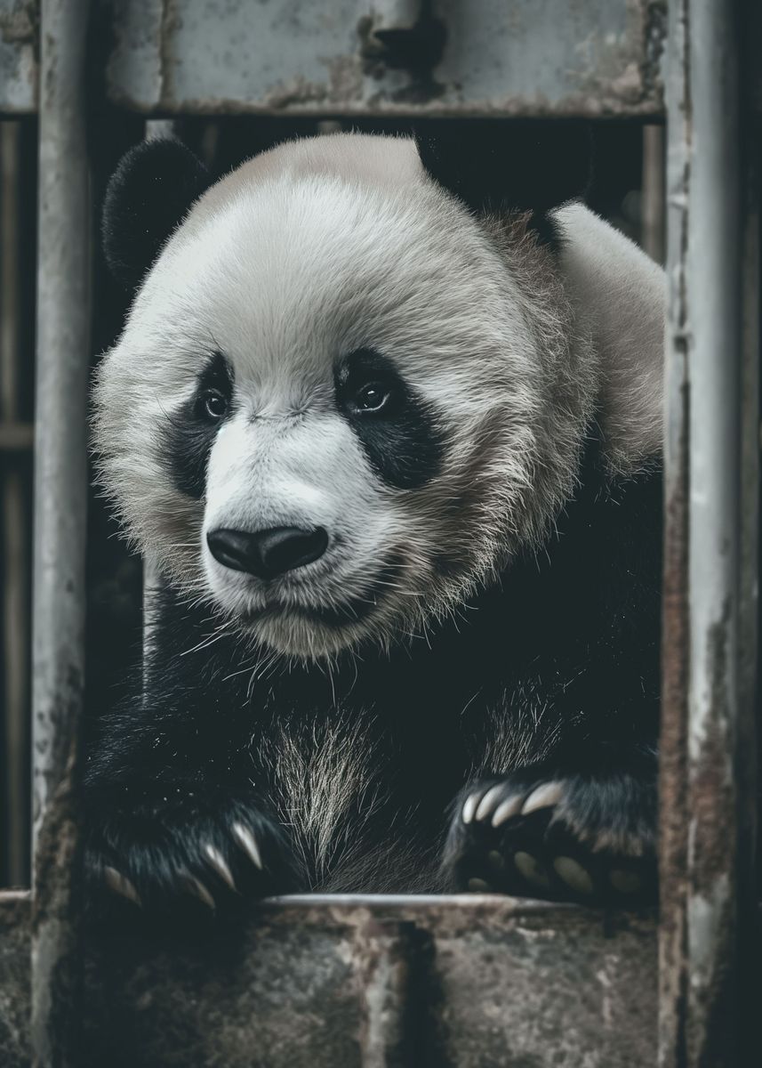 'Cute Panda in Jail Bars' Poster, picture, metal print, paint by ...