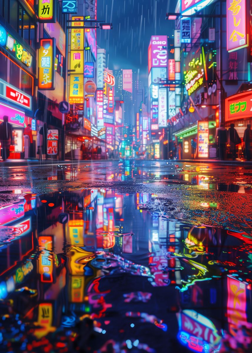 'Cyberpunk Neon City' Poster, picture, metal print, paint by Creative ...