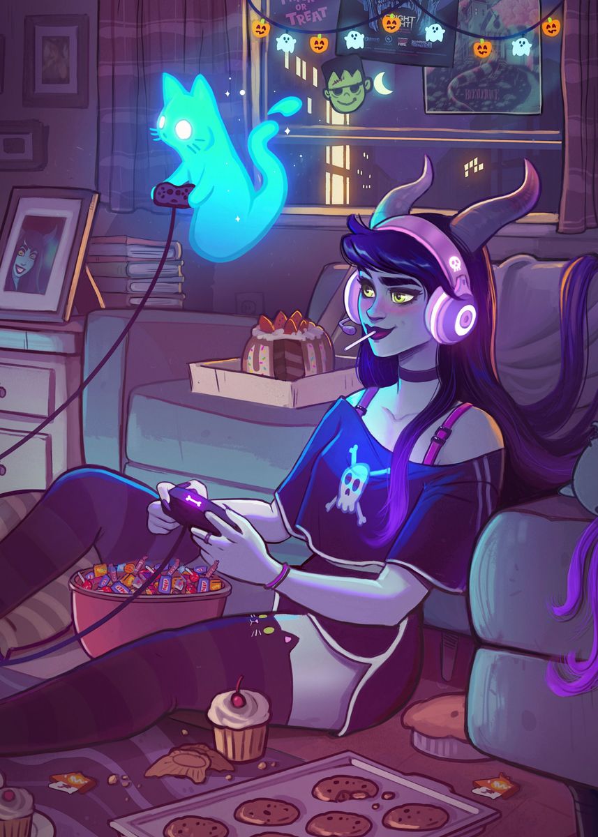 'Spooky Gamer Girl' Poster, picture, metal print, paint by Rosie ...
