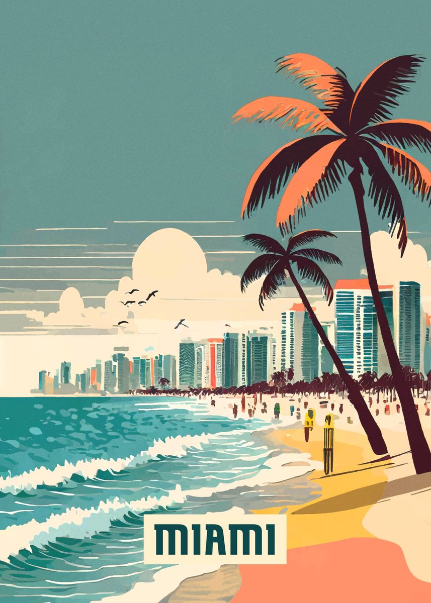 'Miami' Poster, picture, metal print, paint by Bo Kev | Displate