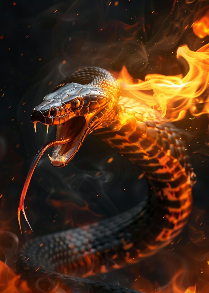 'Cobra Snake Fire Flames' Poster, picture, metal print, paint by ...