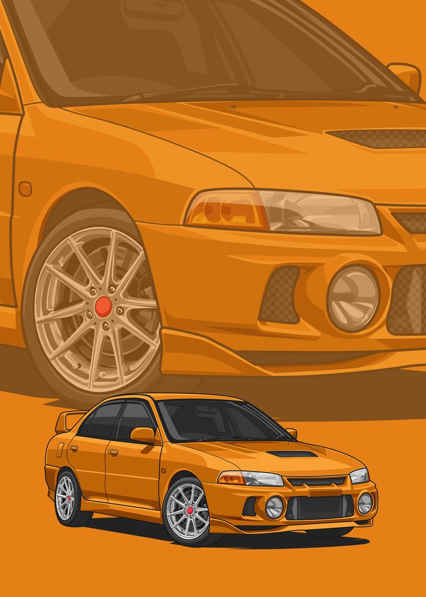 'Mitsubishi Lancer orange' Poster, picture, metal print, paint by ...
