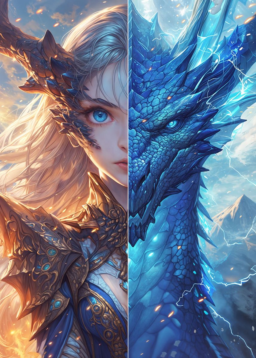 'Ice Dragon Girl' Poster, picture, metal print, paint by 2Meow | Displate