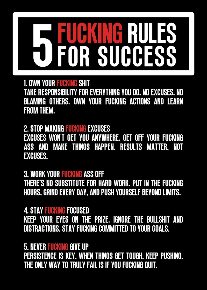 '5 Rules For Success' Poster, picture, metal print, paint by slamet ...