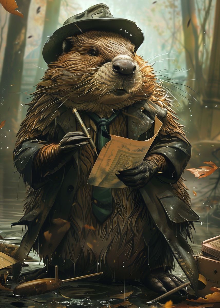 'Beaver Detective Wildlife' Poster, picture, metal print, paint by Zenz | Displate