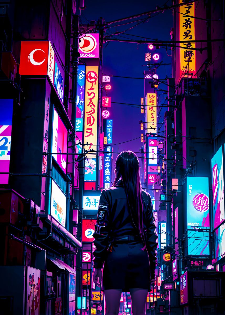 'Cyberpunk Girl Tokyo Anime' Poster, picture, metal print, paint by ...