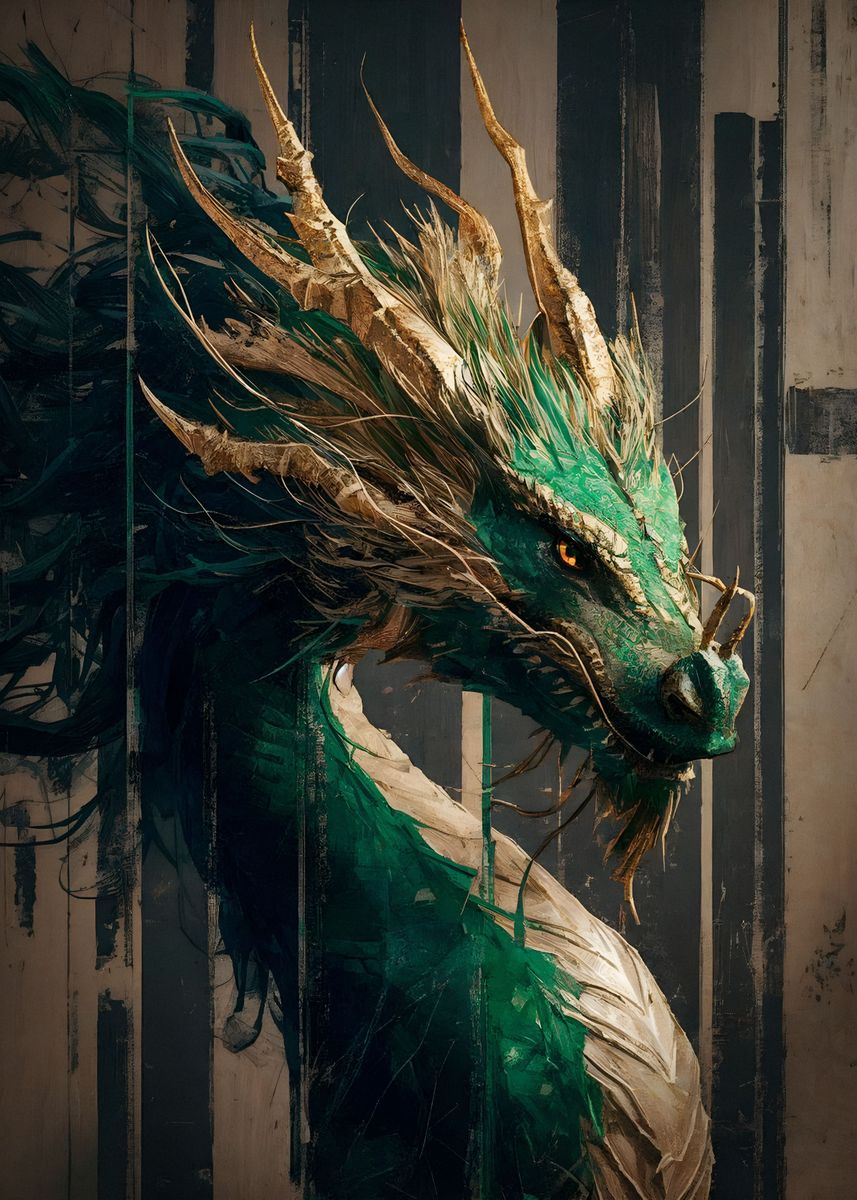 'Green Dragon' Poster, picture, metal print, paint by Lukasz Kobylka ...