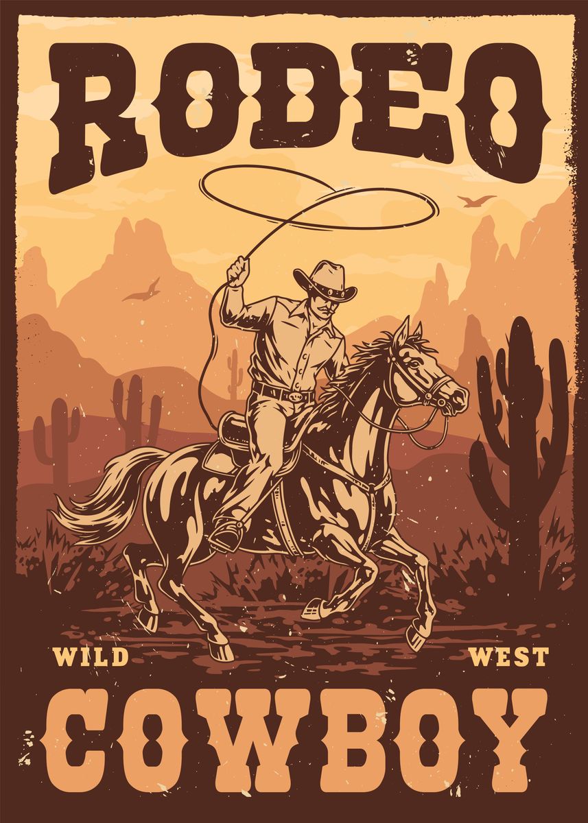 'Rodeo Wild West Cowboy' Poster, picture, metal print, paint by ...