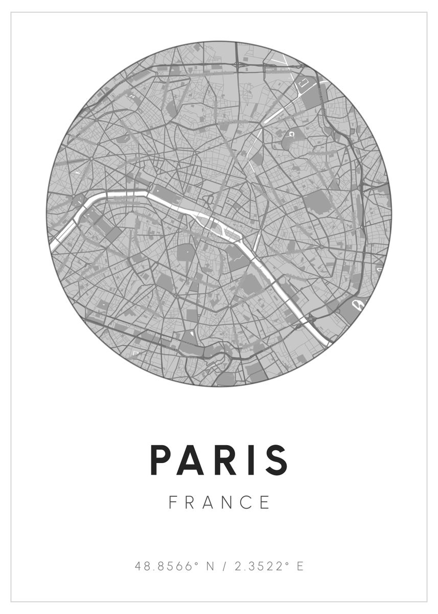 'Paris Minimal Map' Poster, picture, metal print, paint by Arham | Displate