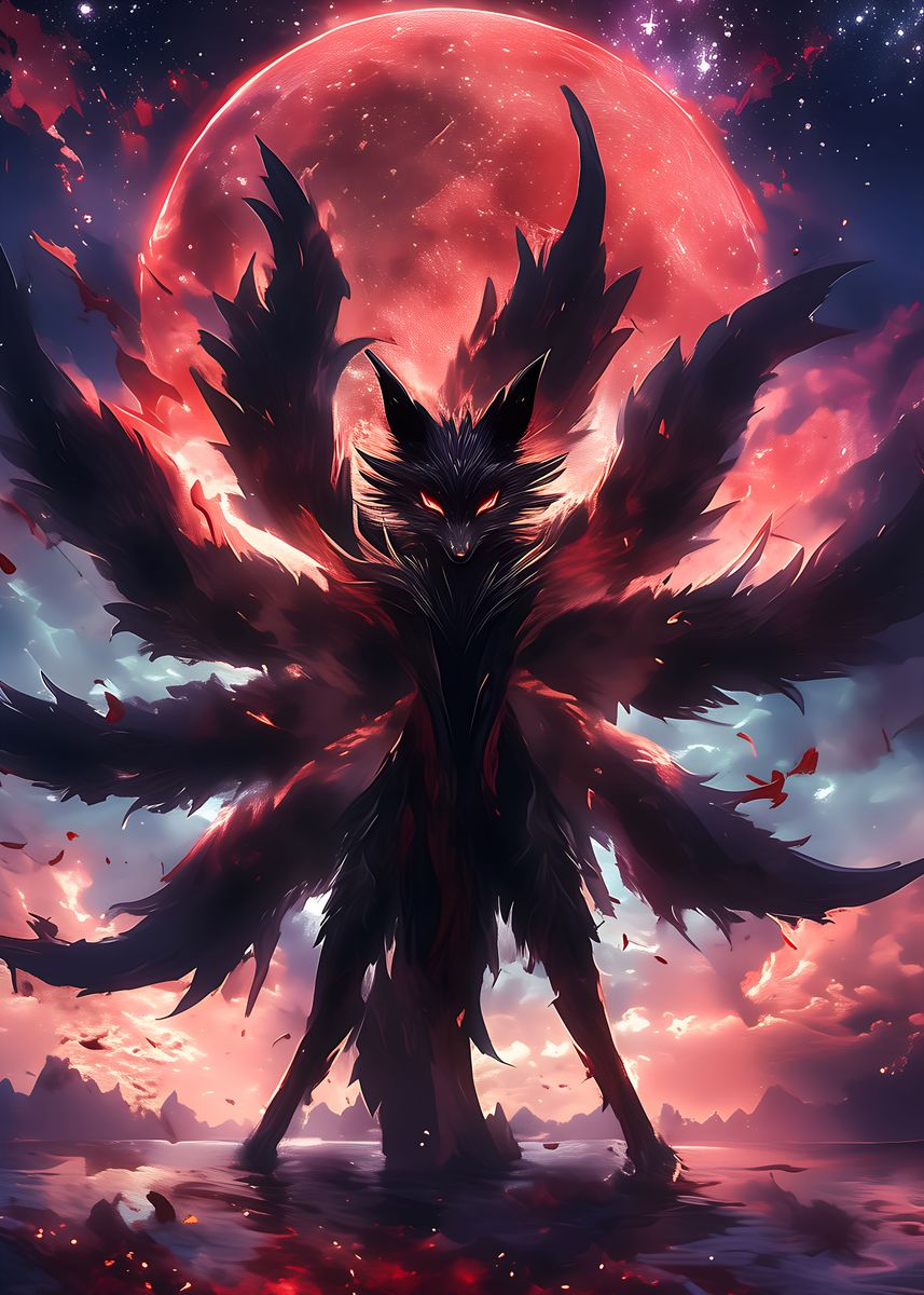 'Bloodmoon Kitsune Fox' Poster, picture, metal print, paint by ...
