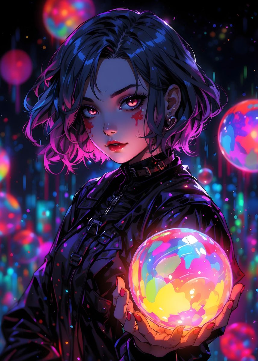 'Neon girl' Poster, picture, metal print, paint by sinnois | Displate