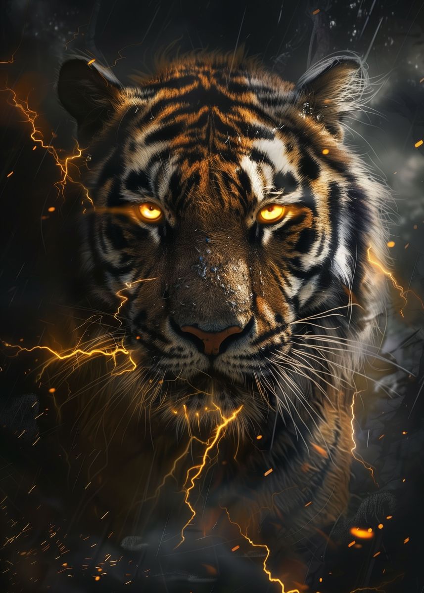 'Tiger Thunder Dark Night' Poster, picture, metal print, paint by ...