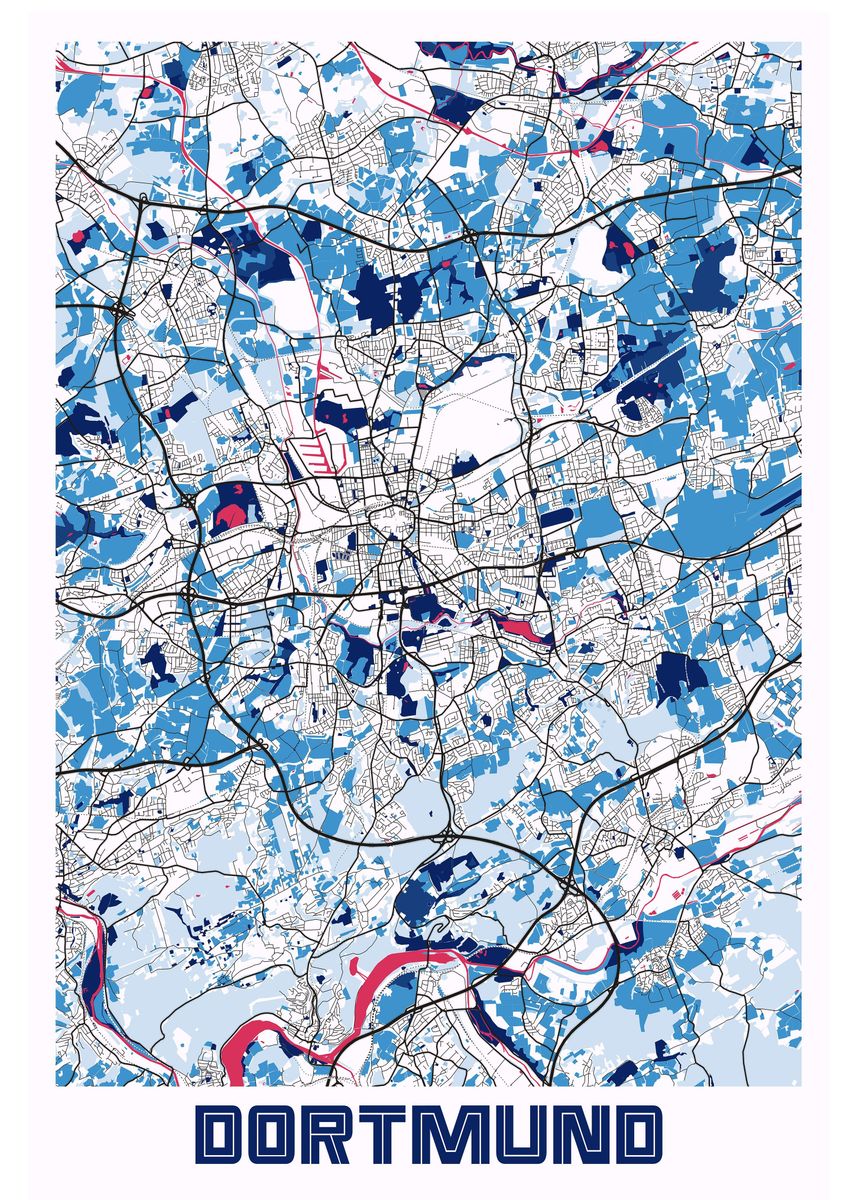 'Map of Dortmund' Poster, picture, metal print, paint by Big City ...