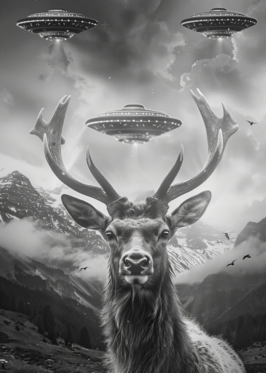 'UFO Alien Elk' Poster, picture, metal print, paint by Henning Seifert ...
