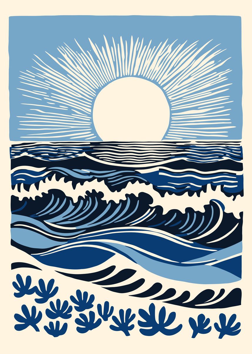 'Blue Ocean Landscape' Poster, picture, metal print, paint by ...