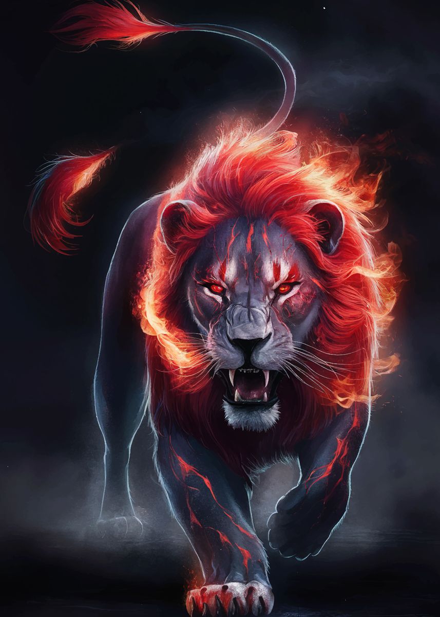 'Aggressive Angry Lion' Poster, picture, metal print, paint by CHRIS ...