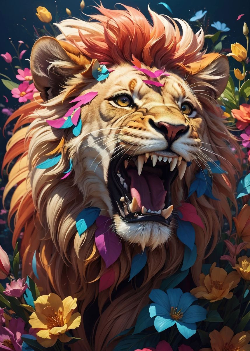 'Aggressive Angry Lion' Poster, picture, metal print, paint by CHRIS ...