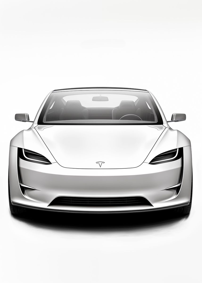 'Tesla white electric car' Poster, picture, metal print, paint by Roman ...