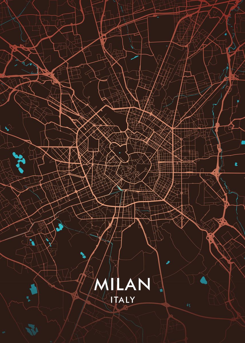 'Milan City Map' Poster, picture, metal print, paint by Miracle Studio ...