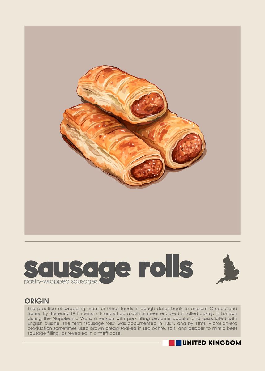 'Sausage rolls food art' Poster, picture, metal print, paint by ...