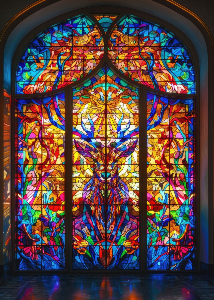 'Stained Glass Stag' Poster, picture, metal print, paint by Mezma and ...