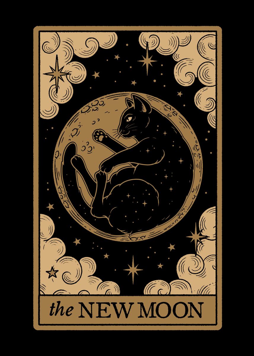 'The New Moon Cat' Poster, picture, metal print, paint by Thiago Corrêa ...